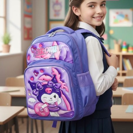 Mochila Escolar Infantil Triple Compartimento con Frente Brilloso